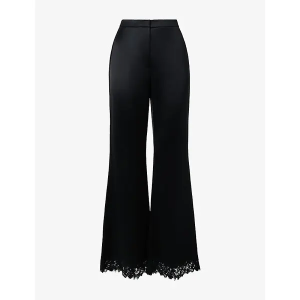 MALINA Marine Lace-hem High-rise Satin Trousers