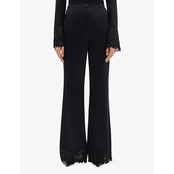 MALINA Marine Lace-hem High-rise Satin Trousers