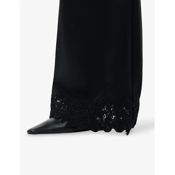 MALINA Marine Lace-hem High-rise Satin Trousers