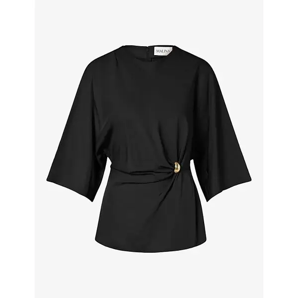 MALINA Zilla Brooch-embellished Woven Blouse