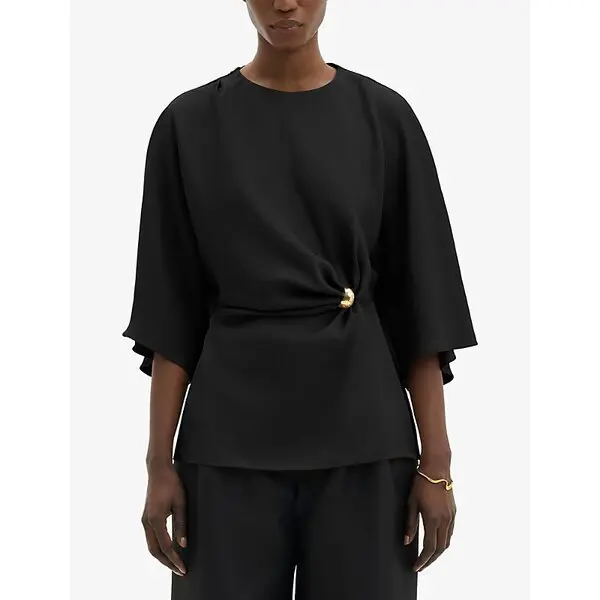 MALINA Zilla Brooch-embellished Woven Blouse