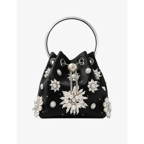 JIMMY CHOO Bon Bon Pearl-embellished Satin Top-handle Bag
