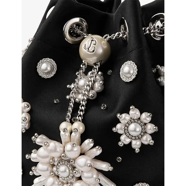 JIMMY CHOO Bon Bon Pearl-embellished Satin Top-handle Bag