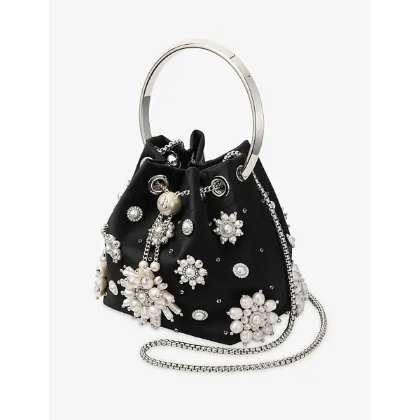 JIMMY CHOO Bon Bon Pearl-embellished Satin Top-handle Bag