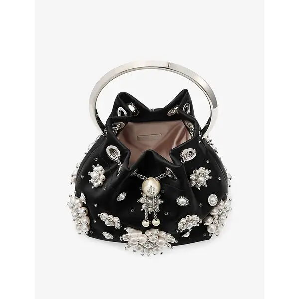 JIMMY CHOO Bon Bon Pearl-embellished Satin Top-handle Bag