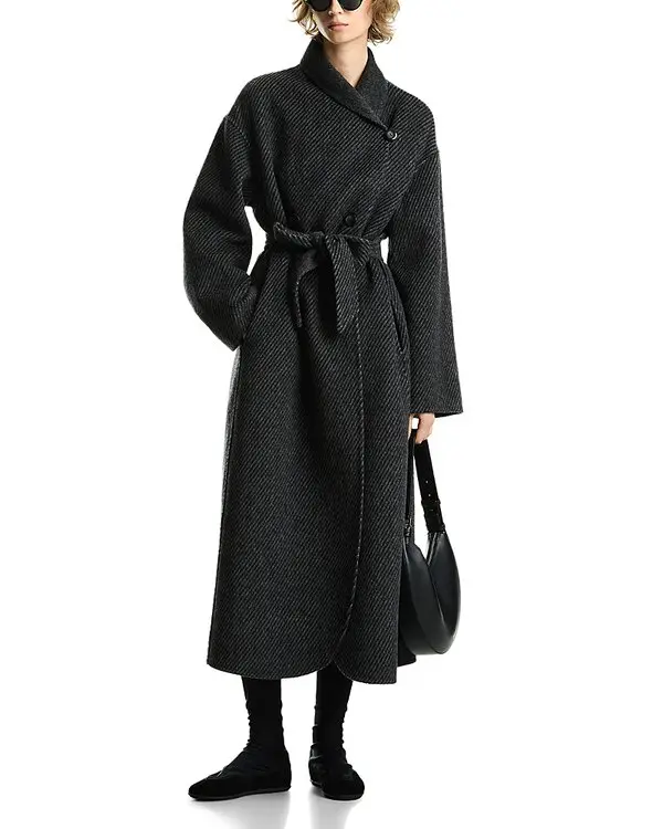 Emporio Armani Wool Blend Shawl Collar Coat - Graphite Grey