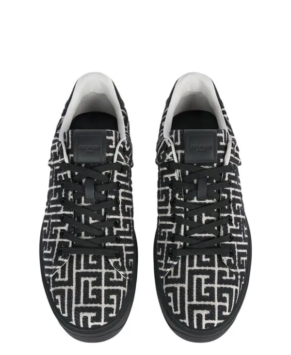 Balmain B-court Trainers In Leather And Monogram Jacquard