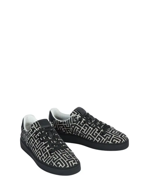Balmain B-court Trainers In Leather And Monogram Jacquard