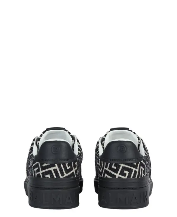 Balmain B-court Trainers In Leather And Monogram Jacquard