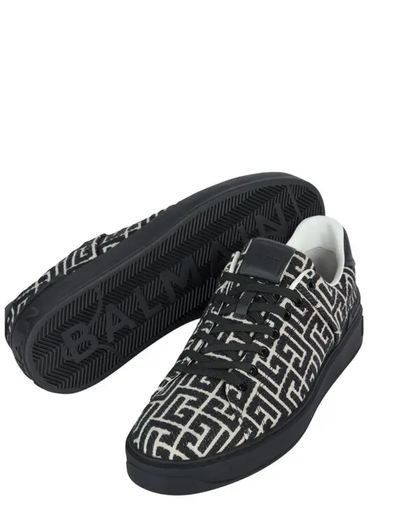 Balmain B-court Trainers In Leather And Monogram Jacquard