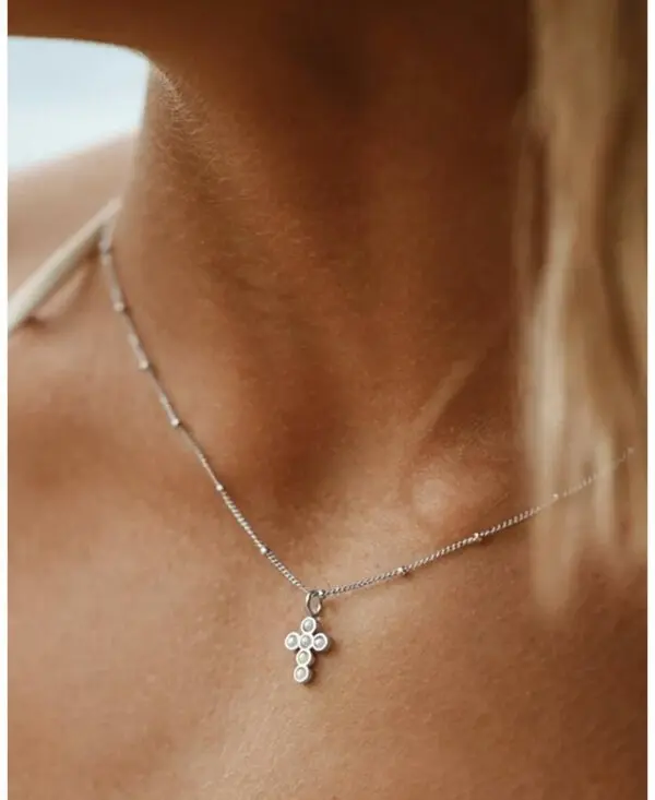 ATOLEA Pearl Cross Necklace - Silver