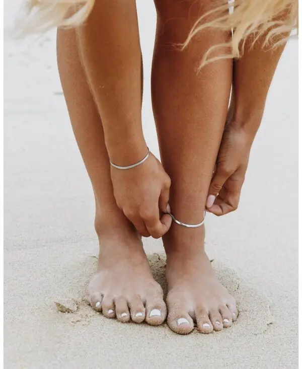 ATOLEA Kauai Herringbone Anklet - Silver