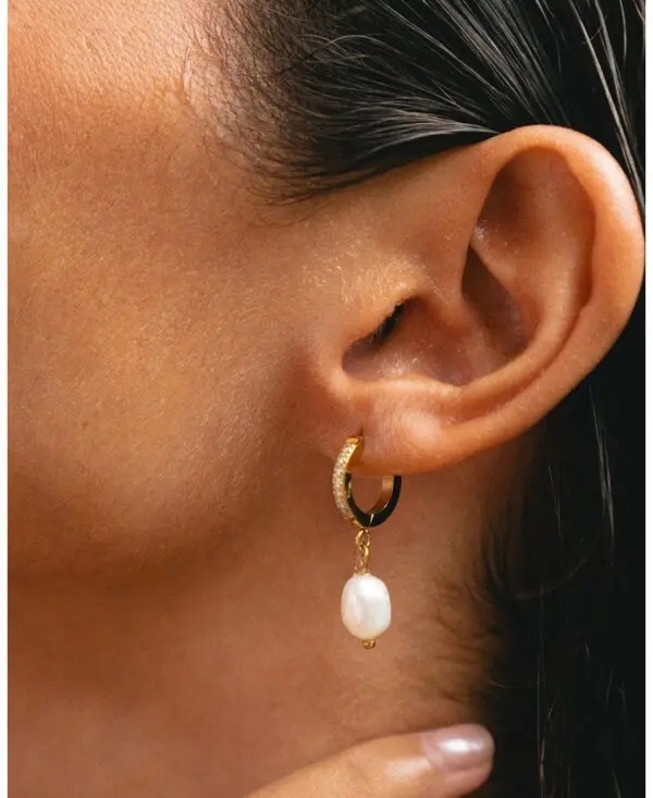 ATOLEA Freshwater Pearl Hoop Earrings - Gold