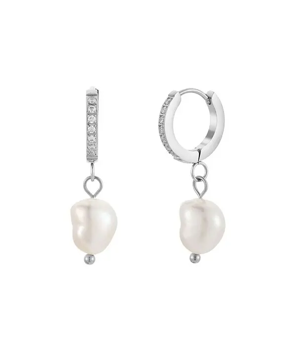 ATOLEA Freshwater Pearl Hoop Earrings - Silver