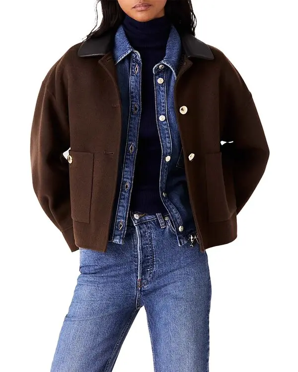 Maje Wool Blend Contrast Collar Jacket