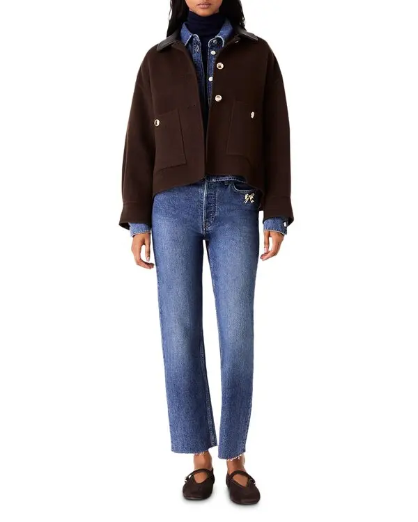 Maje Wool Blend Contrast Collar Jacket