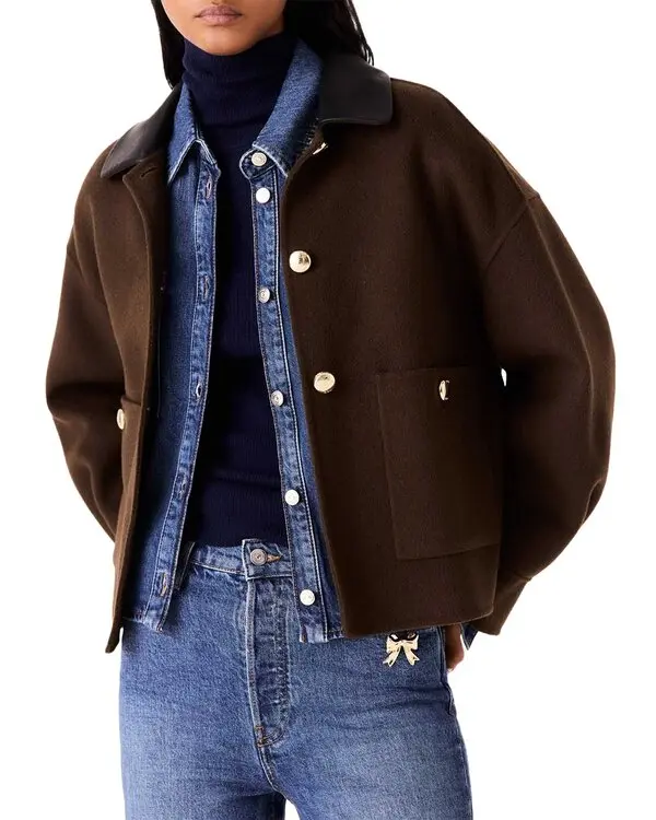 Maje Wool Blend Contrast Collar Jacket