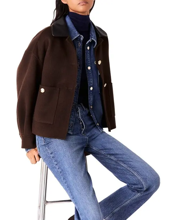 Maje Wool Blend Contrast Collar Jacket