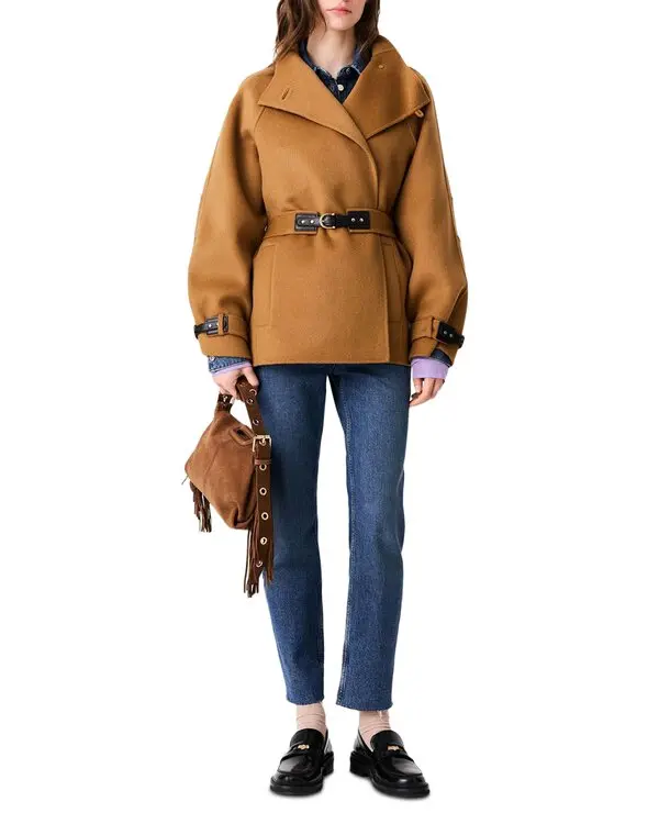 Maje Wool Blend Belted Coat