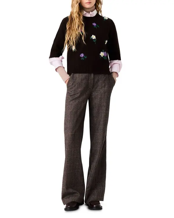 Maje Floral Embroidered Wool Blend Sweater