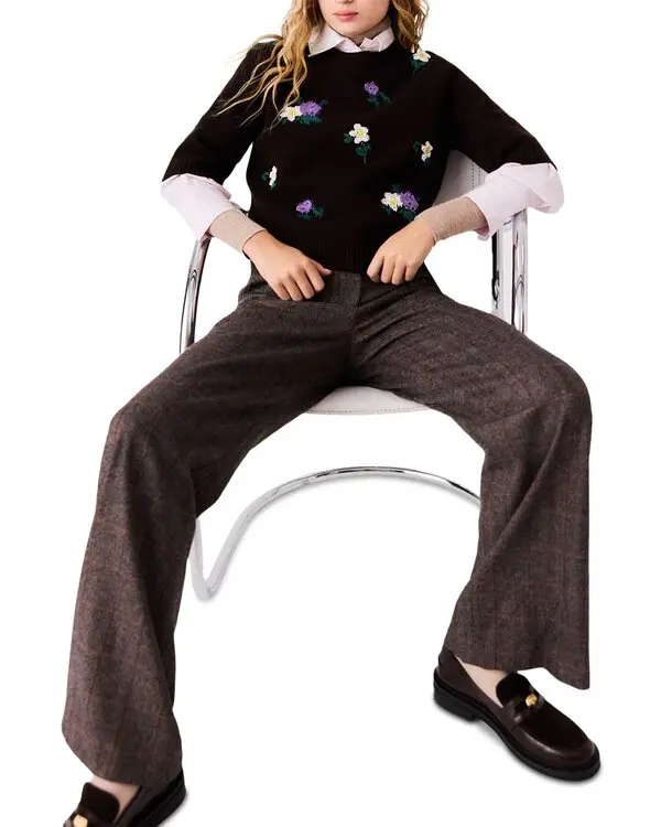 Maje Floral Embroidered Wool Blend Sweater