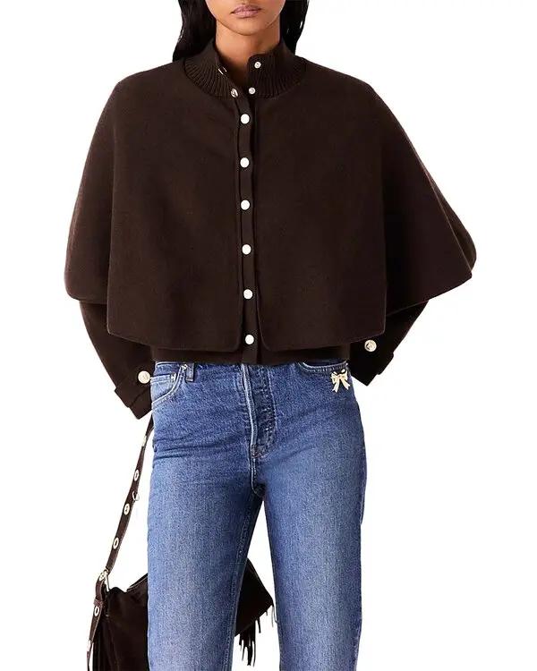 Maje High Neck Cape Layered Cardigan Sweater - Black