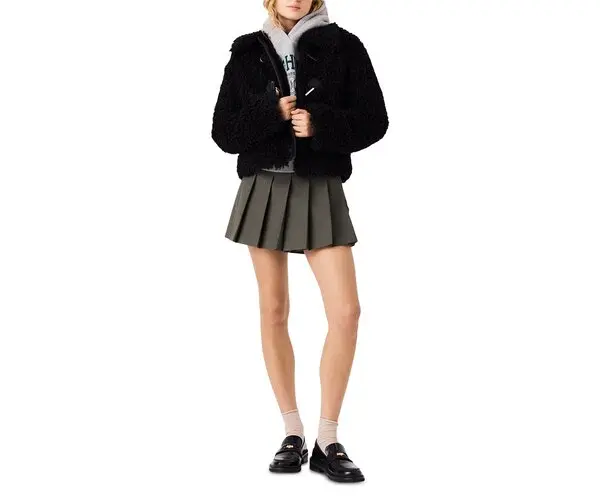 Maje Faux Fur Long Sleeve Short Coat
