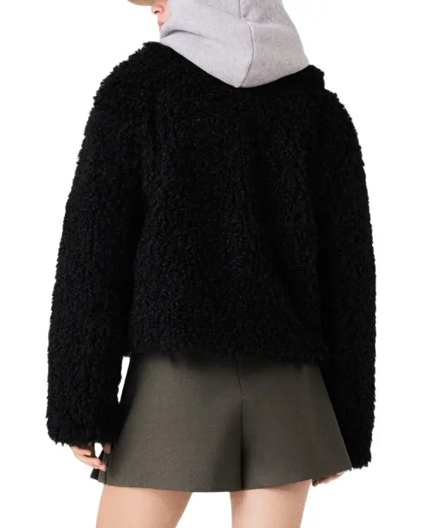 Maje Faux Fur Long Sleeve Short Coat