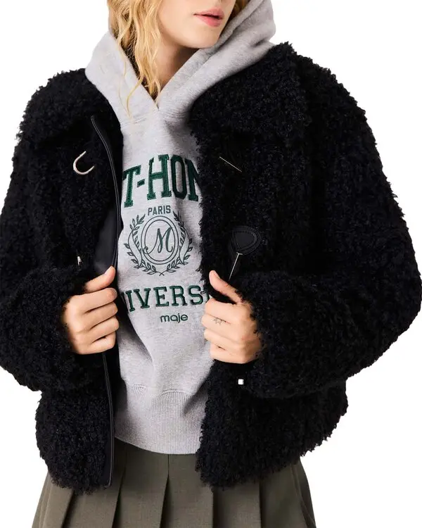 Maje Faux Fur Long Sleeve Short Coat