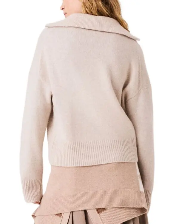 Maje Cashmere Blend Zip Neck Long Sleeve Sweater