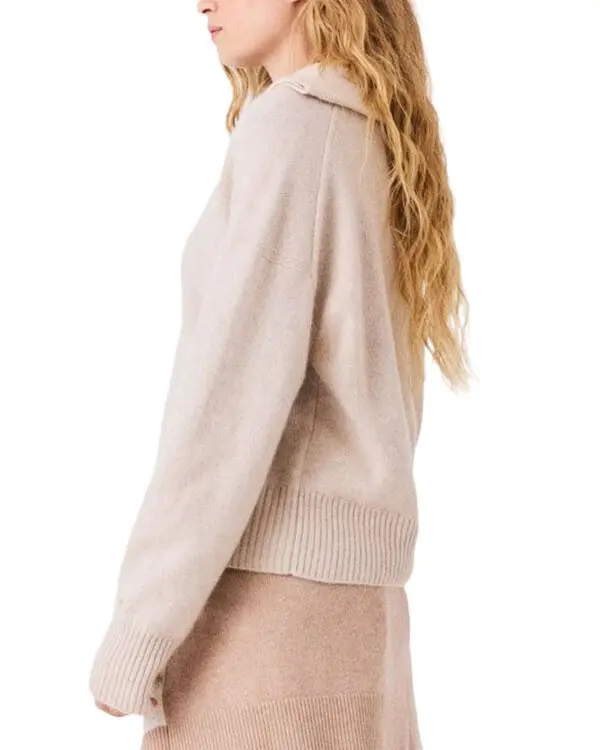 Maje Cashmere Blend Zip Neck Long Sleeve Sweater