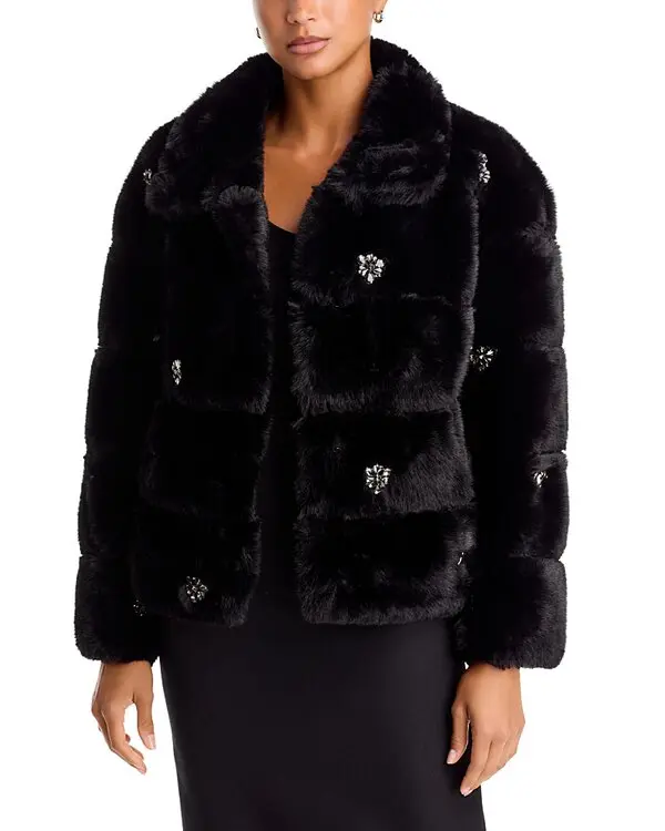 Aqua Embellished Faux Fur Coat Exclusive