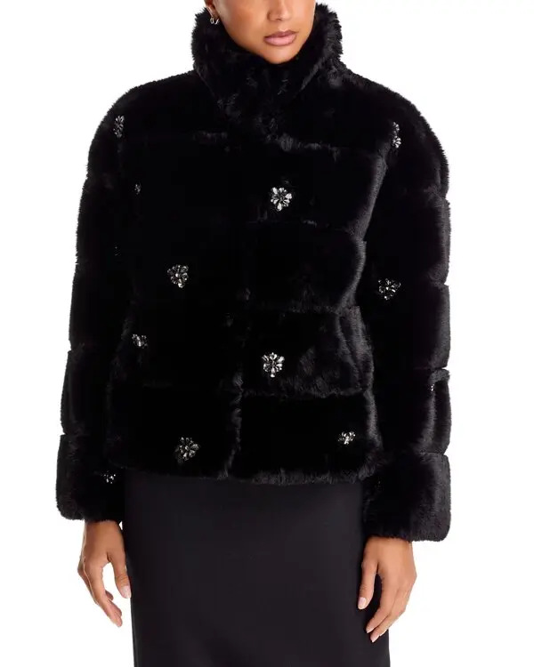 Aqua Embellished Faux Fur Coat Exclusive
