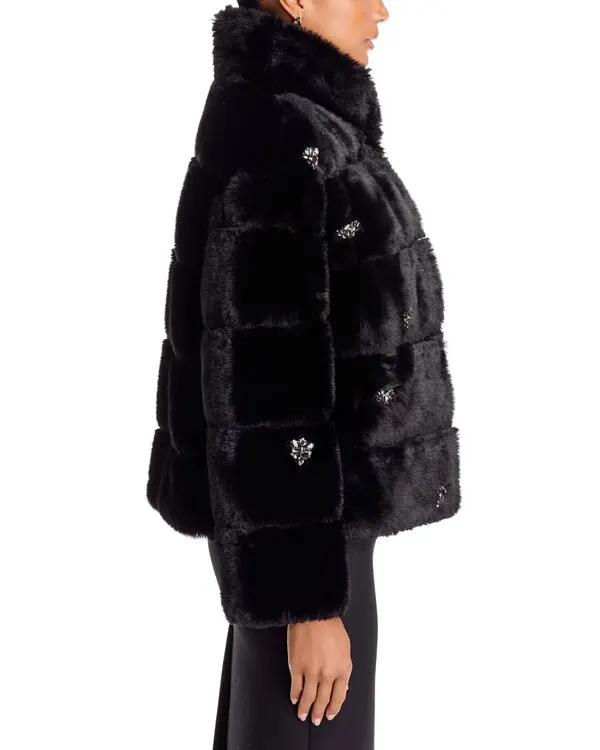 Aqua Embellished Faux Fur Coat Exclusive