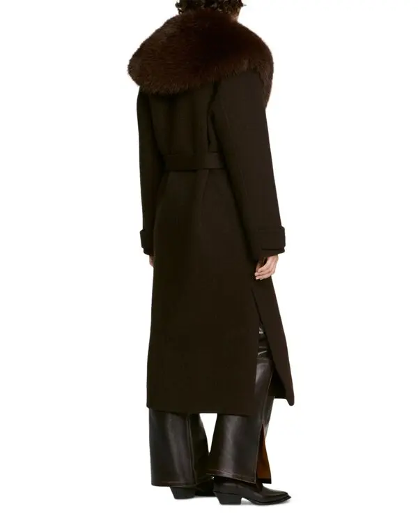 Sandro Gustave Faux Shearling Collar Robe Coat