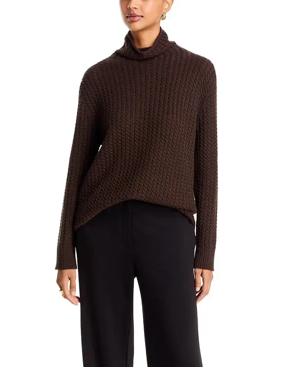Lafayette 148 New York Cashmere Cable Knit Stand Collar Sweater - Truffle