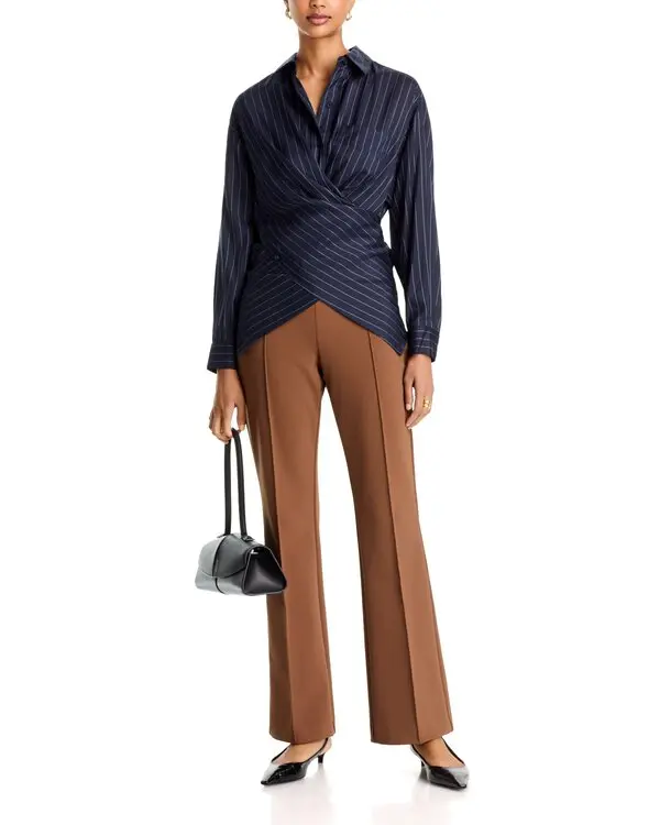 Lafayette 148 New York Pinstripe Silk Convertible Wrap Blouse