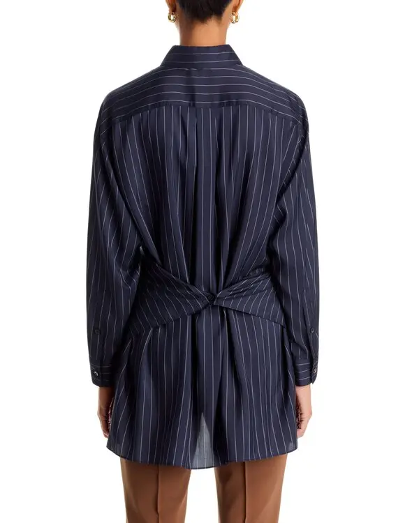 Lafayette 148 New York Pinstripe Silk Convertible Wrap Blouse