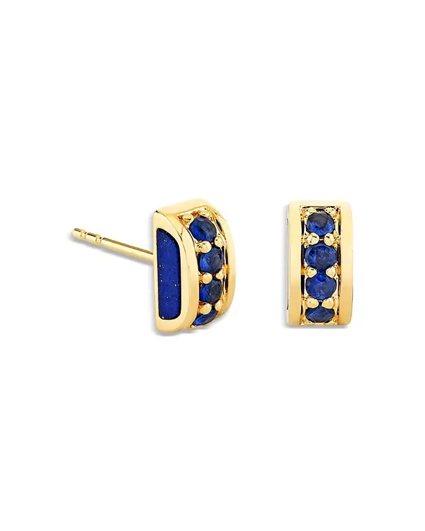 SYDNEY EVAN 14k Yellow Gold Confetti Disco Sapphire & Lapis Inlay Stud Earrings - Blue