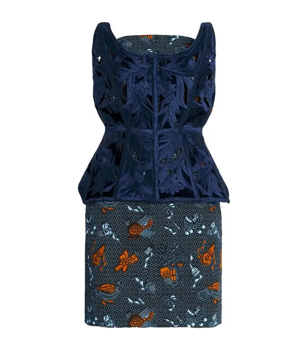 CHRISTIE BROWN Velvet Embroidered Cut-out Corset - Navy