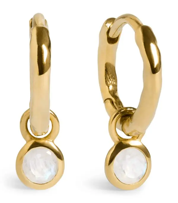 Monica Vinader Gold Vermeil And Moonstone June Birthstone Huggie Earrings - White