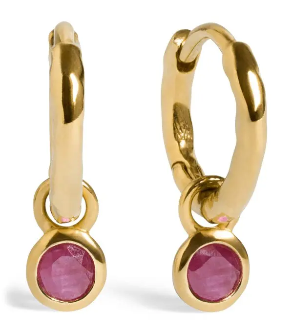 Monica Vinader Gold Vermeil And Ruby July Birthstone Huggie Earrings