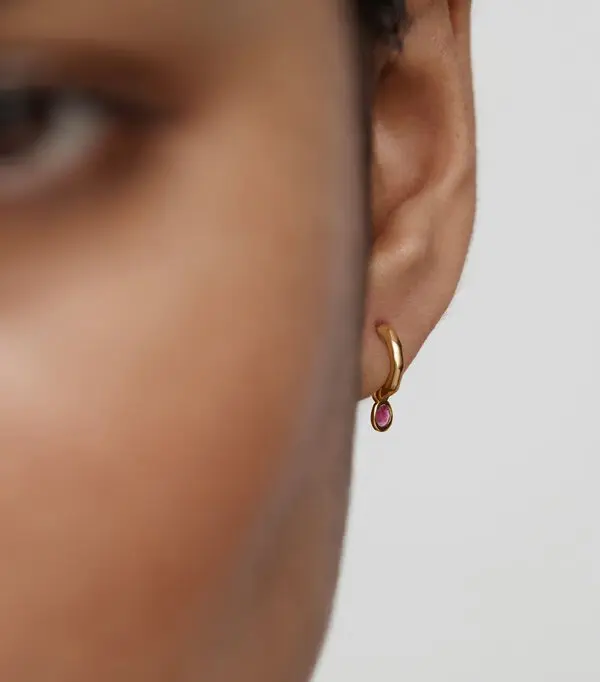 Monica Vinader Gold Vermeil And Ruby July Birthstone Huggie Earrings