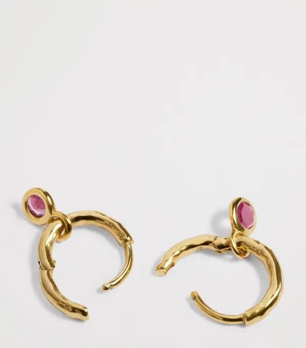Monica Vinader Gold Vermeil And Ruby July Birthstone Huggie Earrings