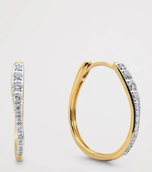 Monica Vinader Medium Vermeil And Diamond Riva Hoop Earrings