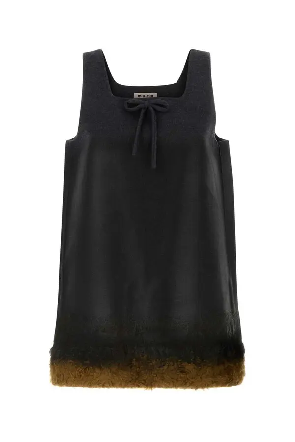 Miu Miu Dark Grey Wool Blend Mini Dress - Gray