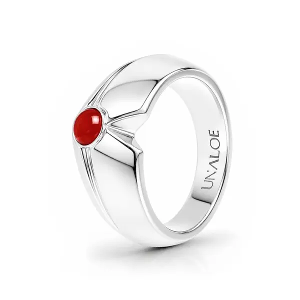 UNALOE Silver / Red Red Coral Geometric Statement Ring – Sterling Silver