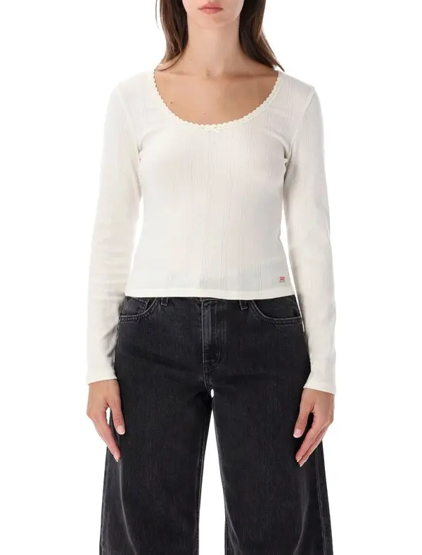 LEVI'S Lace-trim Ribbed Long Sleeve Top - Bianco