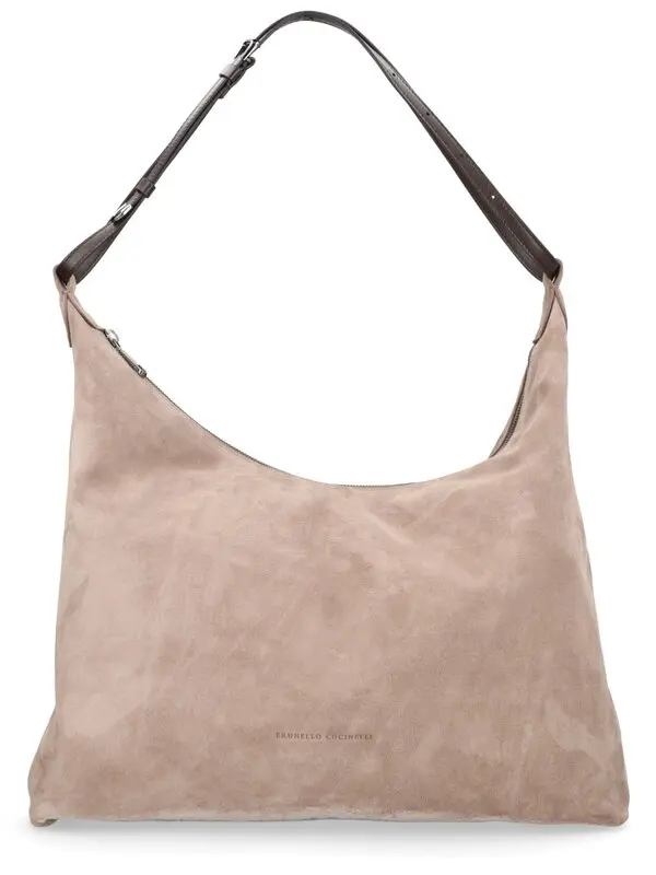 Brunello Cucinelli Mini Suede Shoulder Bag 30 X 45 X 11 Cm - Beige