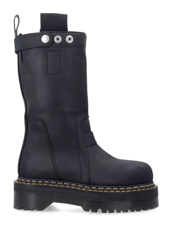 DR. MARTENS X RICK OWENS Leather Pull-on Platform Boots With Extended Shaft, Quad Sole & Utility Strap